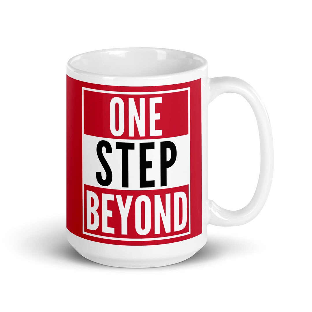 One Step Beyond Coffee Mug, Fun Ska Design Black White Red Colored Mug ...