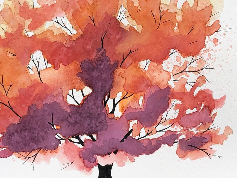 Orange Autumn Tree Watercolor Painting | Giclee Print - Etsy