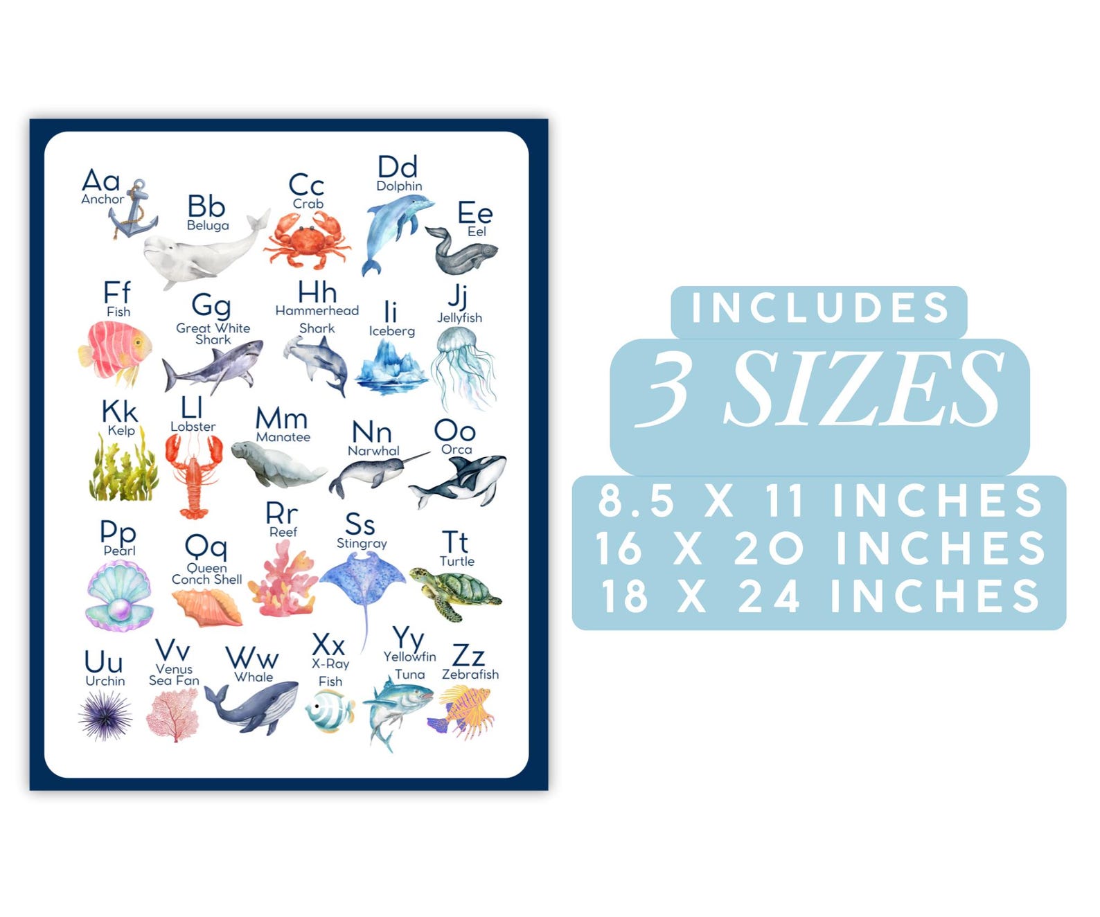 Ocean Alphabet Printable | A-Z Ocean Animals Letters for Preschool ...