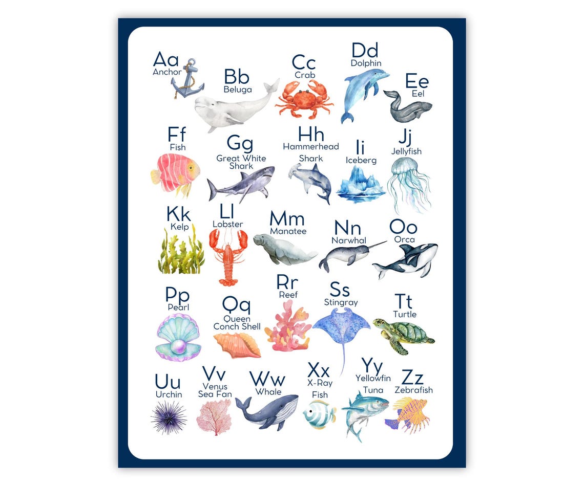 Ocean Alphabet Printable | A-Z Ocean Animals Letters for Preschool ...