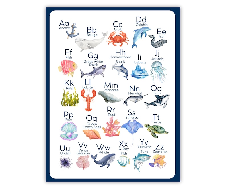 Ocean Alphabet Printable | A-Z Ocean Animals Letters for Preschool ...