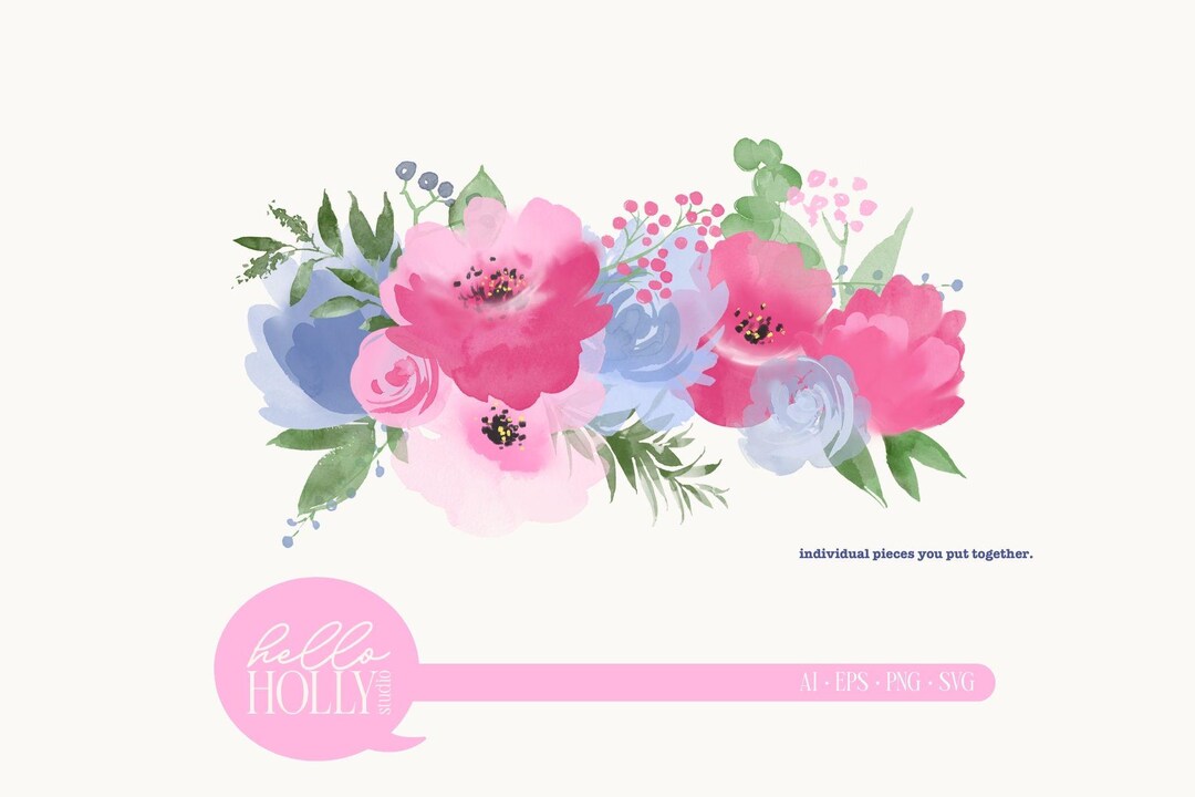Watercolor Floral Clipart PNG Pack | Hand Painted Flowers & Greenery ...