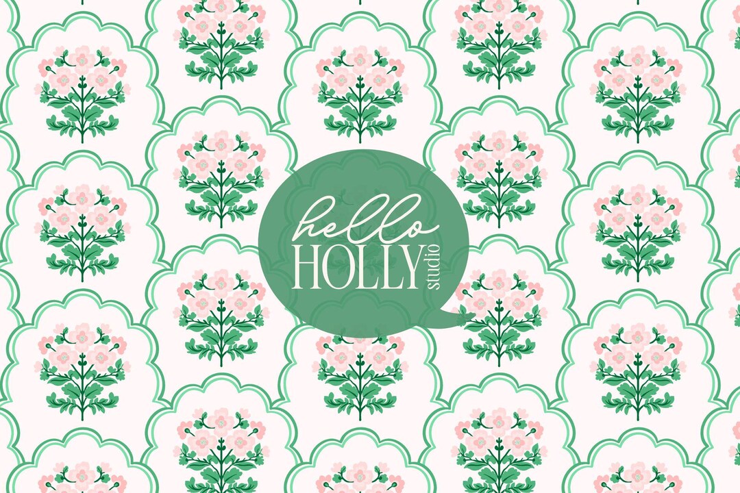 Pink Floral Grand Millennial Scallop Pattern - Preppy Floral Background ...