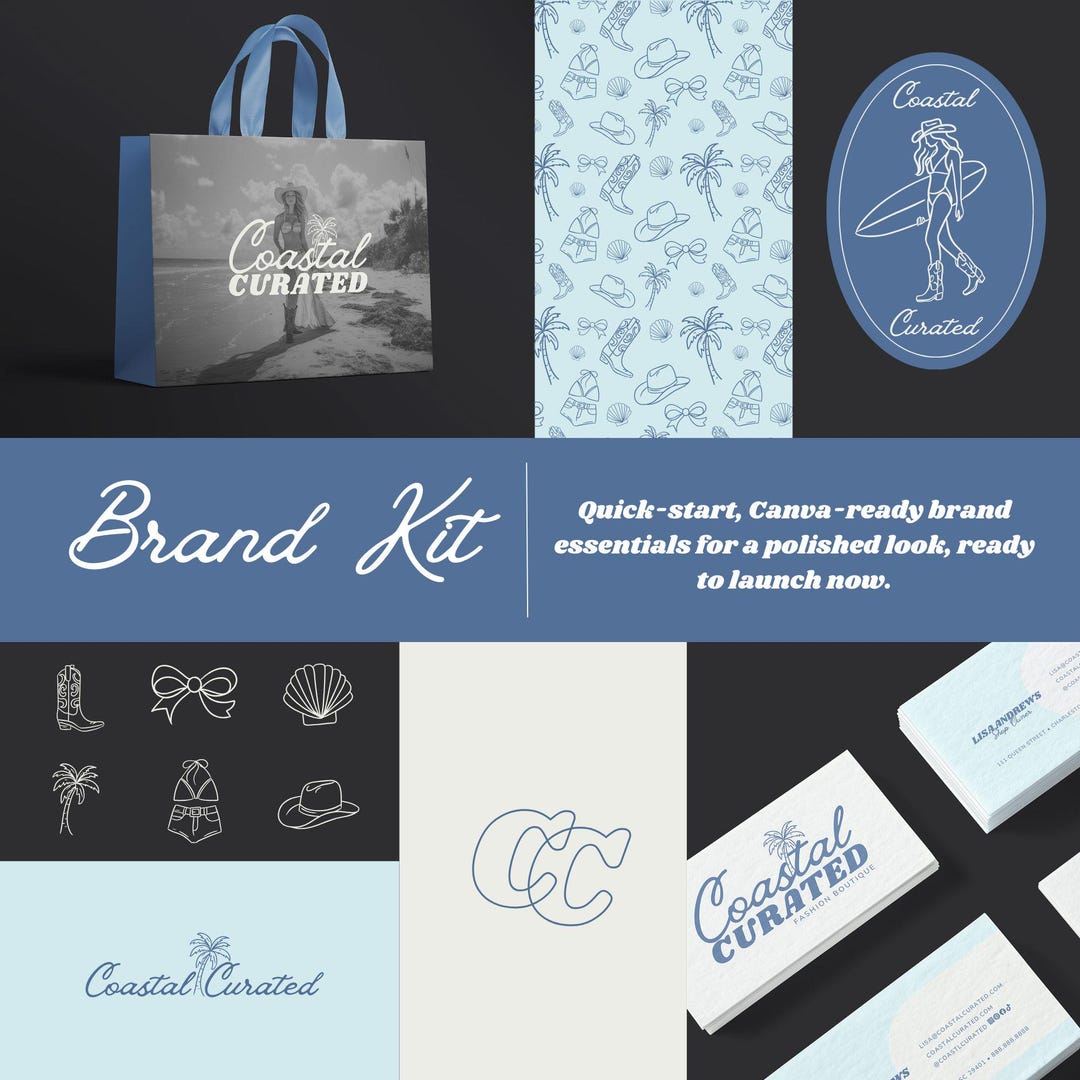 Coastal Brand Kit Premade Branding for Canva DIY Logo Editable Logo ...