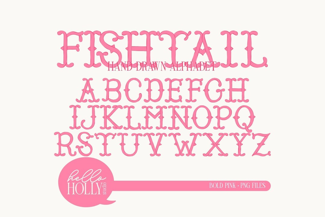 Hand-drawn Fishtail Alphabet - Whimsical Capital Letters A-Z - Bold ...