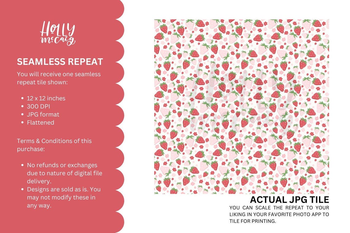 Strawberry Ditzy Repeat Pattern - Seamless File - Grandma Core ...
