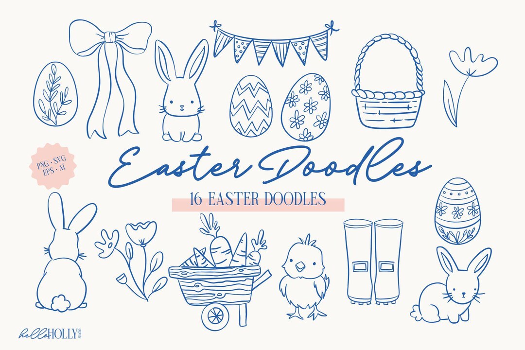 Easter Doodle Illustration Clipart - 16 Hand-drawn Easter Designs ...