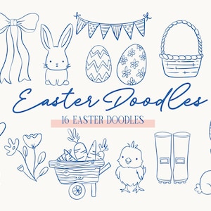 Easter Doodle Illustration Clipart - 16 Hand-drawn Easter Designs ...