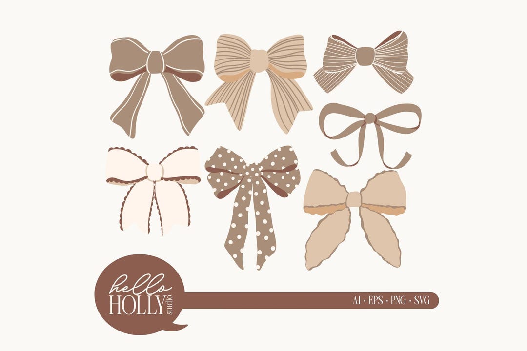 7 Hand Drawn Bows Clipart Pack - Neutral Colors - Illustrations ...