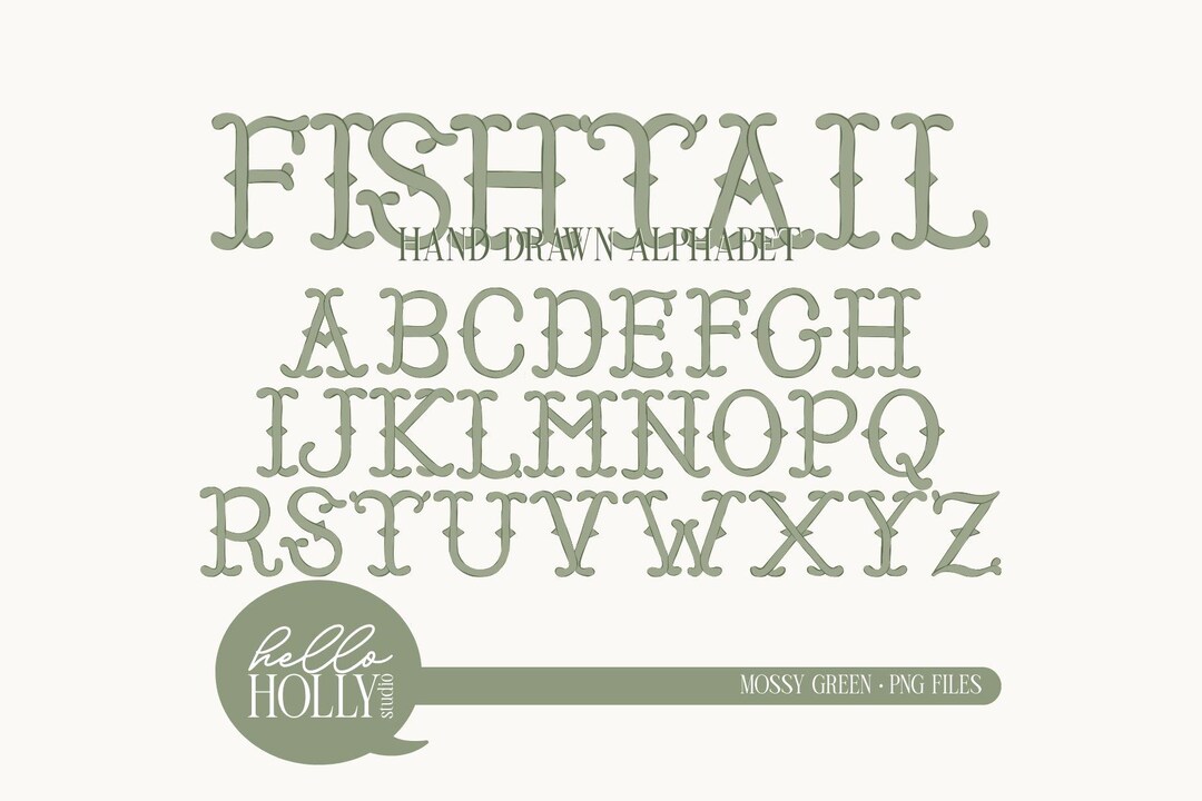 Hand-drawn Fishtail Alphabet - Whimsical Capital Letters A-Z - Mossy ...
