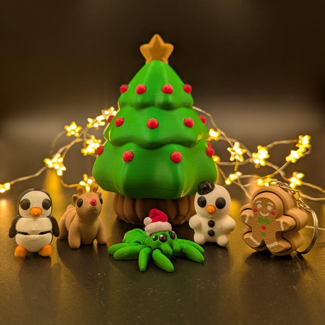 3d-printed Christmas Tree Container With Gingerbread Clicker, Penguin ...