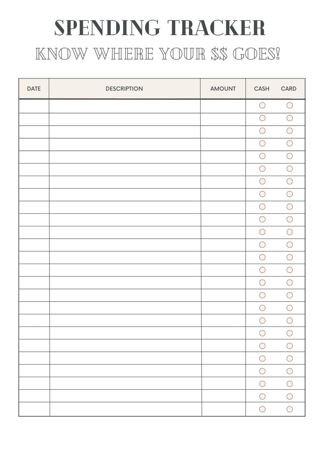 Spending Tracker - PRINTABLE PDF, Budget Tracker - Etsy
