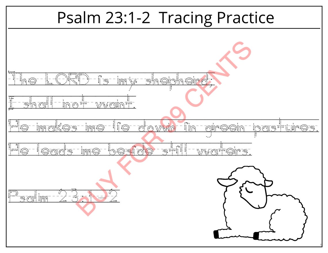 PRINTABLE DOWNLOAD - Handwriting Practice Sheet of Psalm 23:1-2 ...