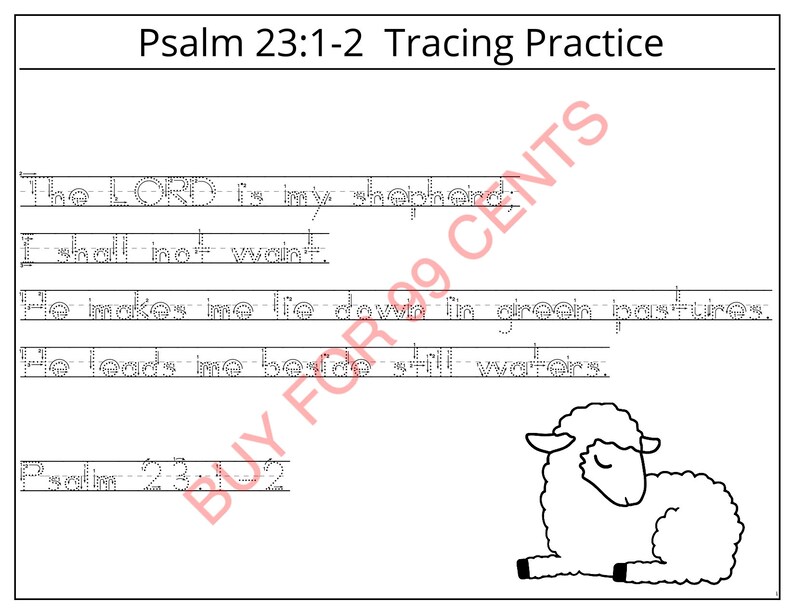 PRINTABLE DOWNLOAD - Handwriting Practice Sheet of Psalm 23:1-2 ...