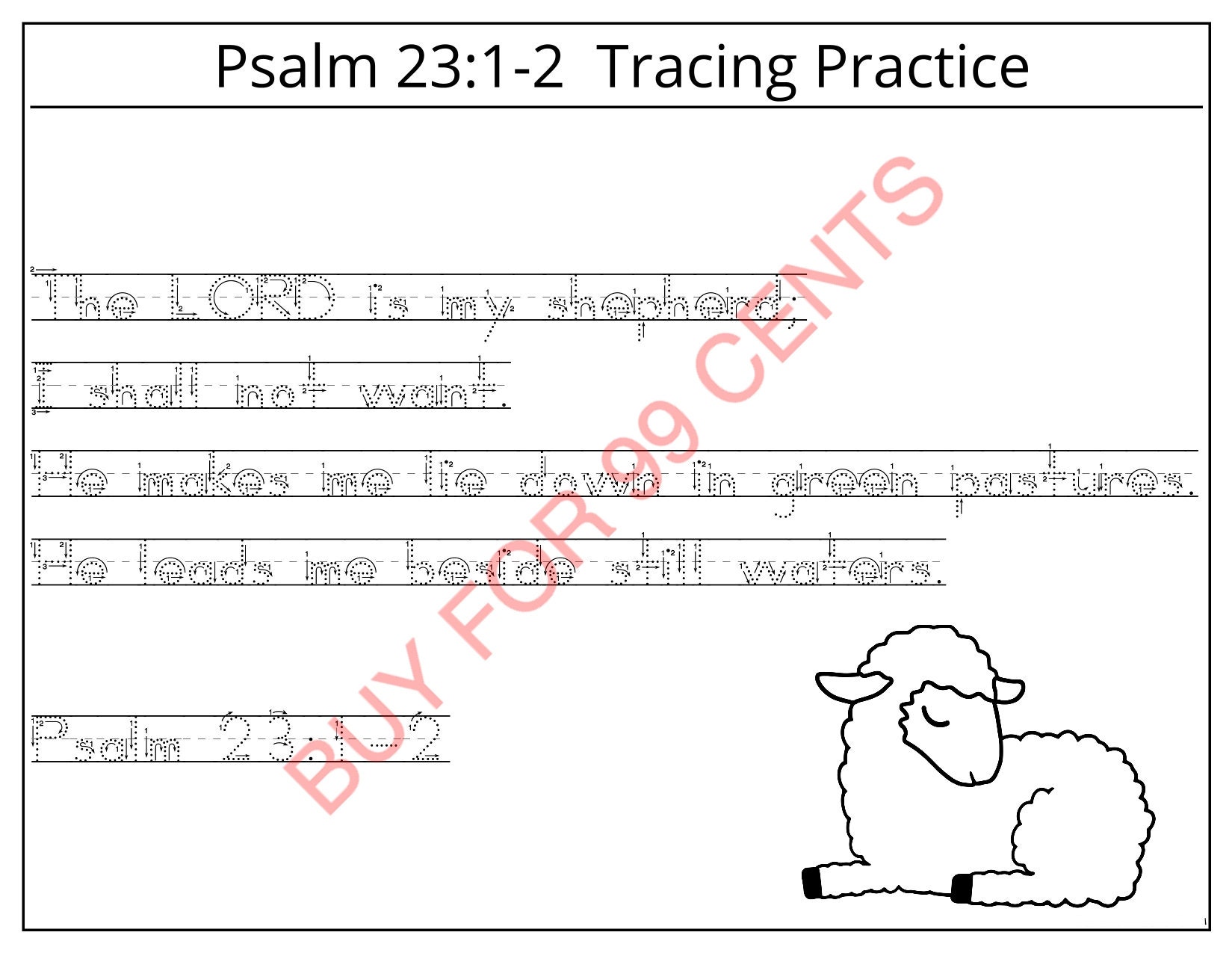 PRINTABLE DOWNLOAD - Handwriting Practice Sheet of Psalm 23:1-2 ...