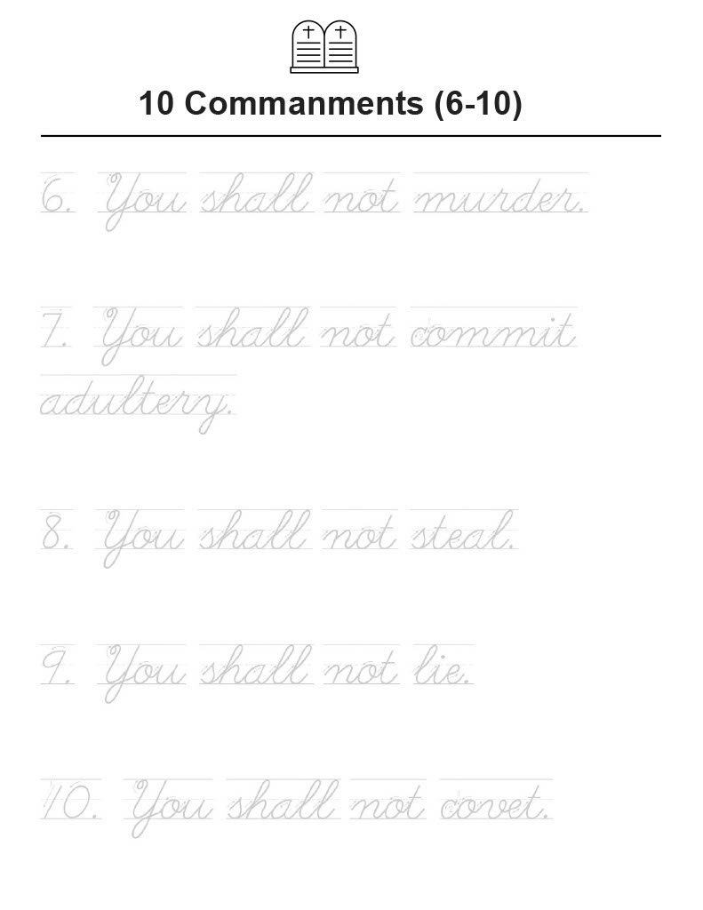 10 Commandments Cursive Tracing Practice - Digital Download - Etsy