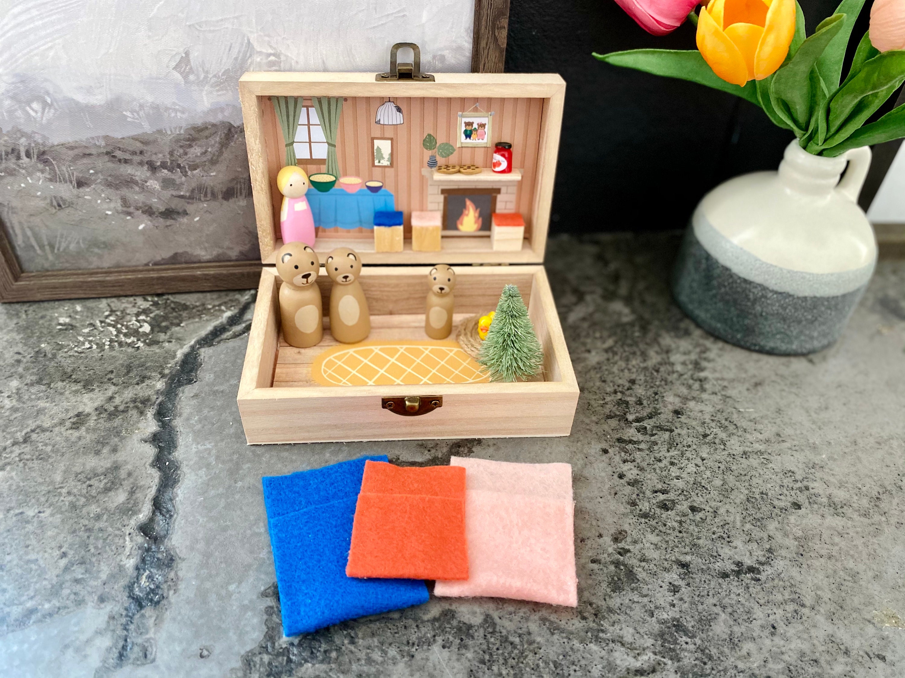 Goldilocks and the Three Bears Play Set, Wood Toy, Travel Toy, Road ...