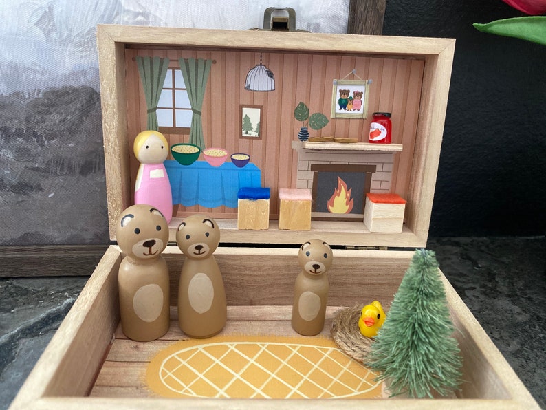 Goldilocks and the Three Bears Play Set, Wood Toy, Travel Toy, Road ...
