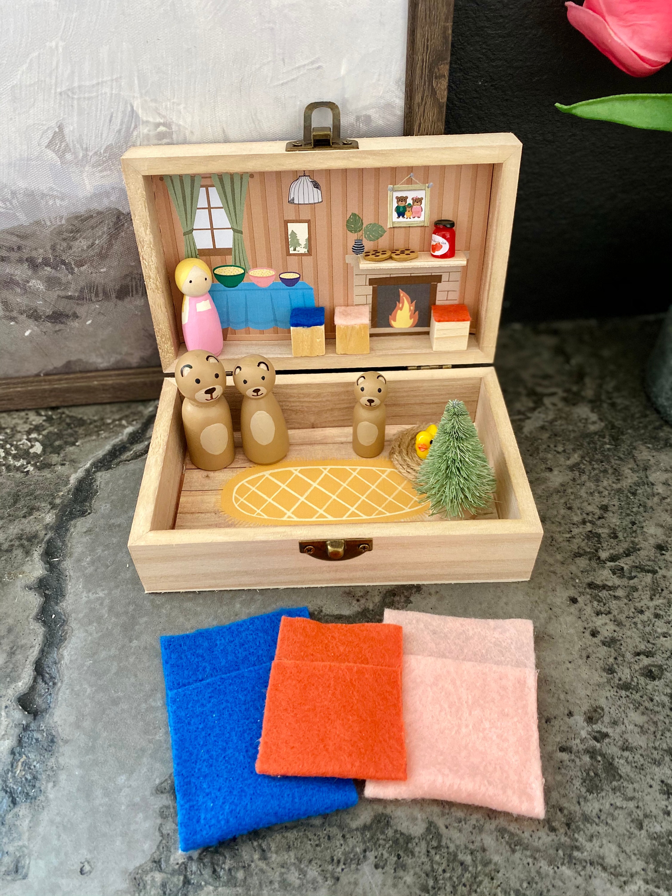 Goldilocks and the Three Bears Play Set, Wood Toy, Travel Toy, Road ...