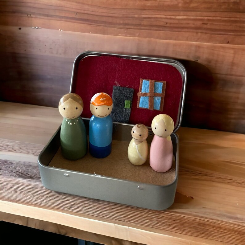 Mini Peg Doll in a Metal Tin, Dollhouse, Wood Peg Doll - Etsy