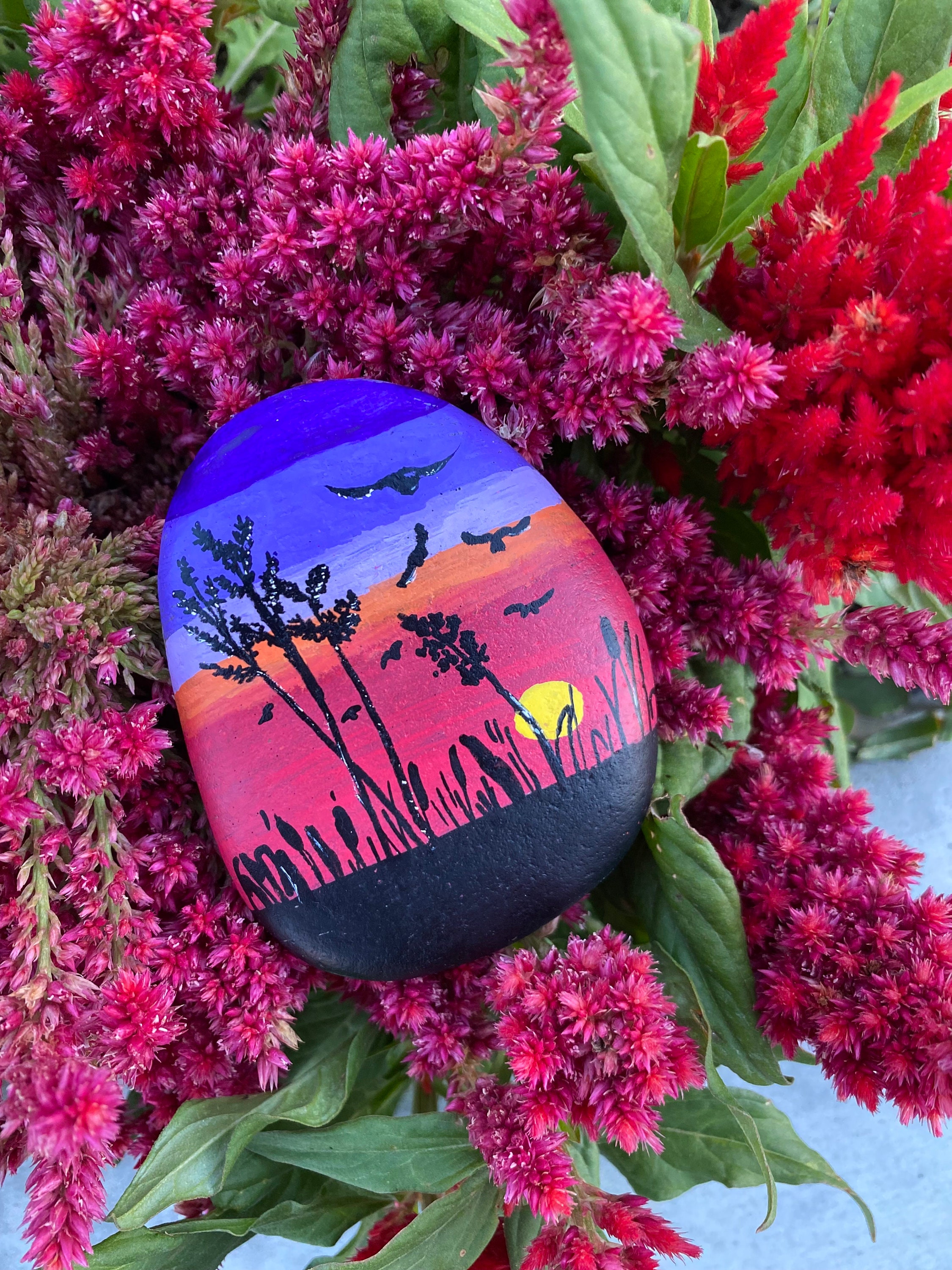 Hand Painted Rock, Sunset, Nature Theme - Etsy
