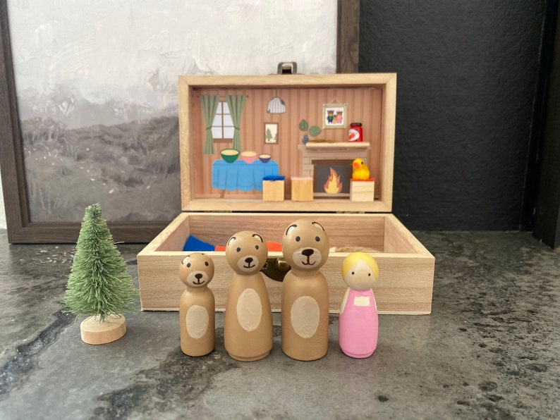 Goldilocks and the Three Bears Play Set, Wood Toy, Travel Toy, Road ...