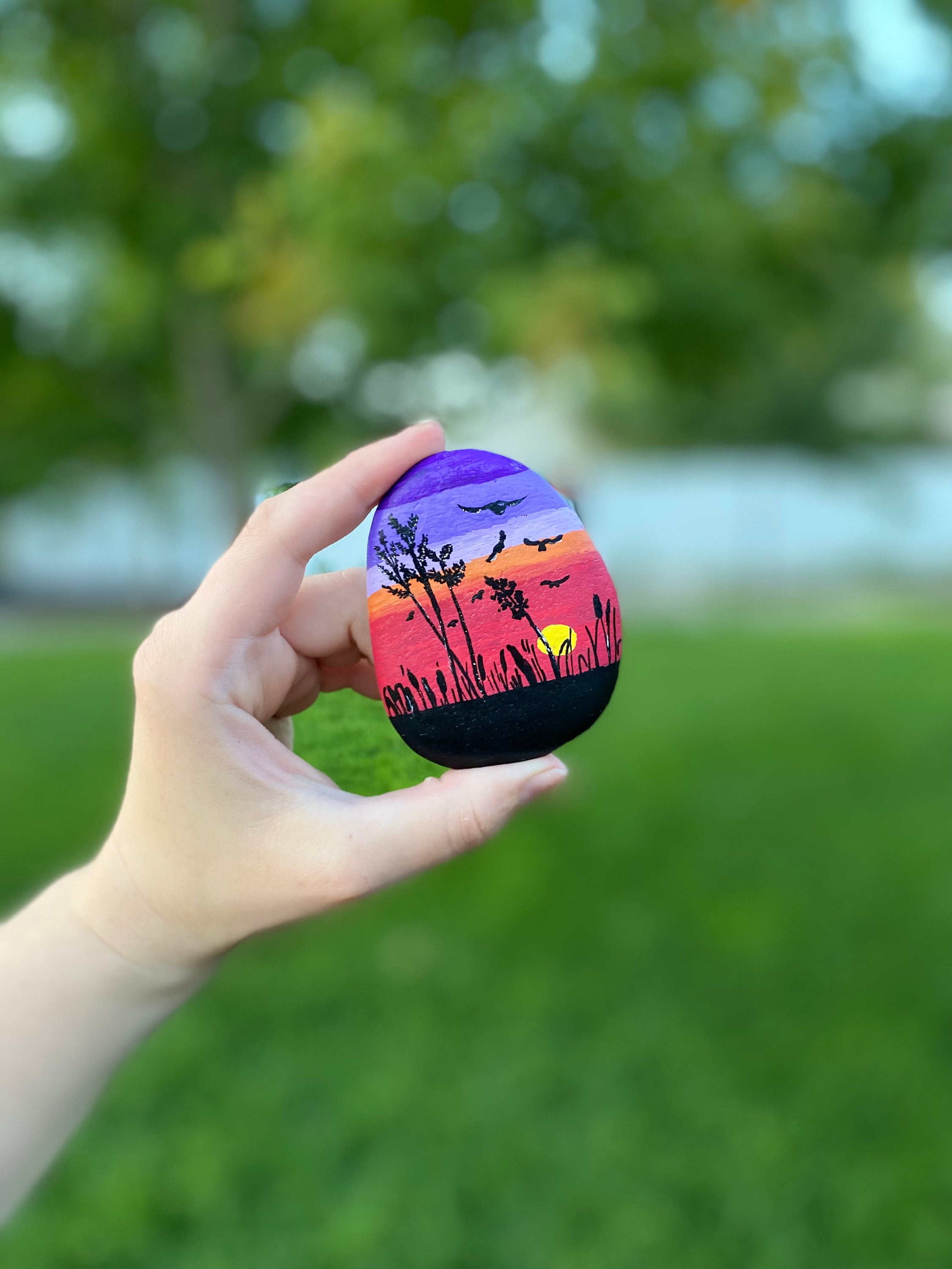 Hand Painted Rock, Sunset, Nature Theme - Etsy