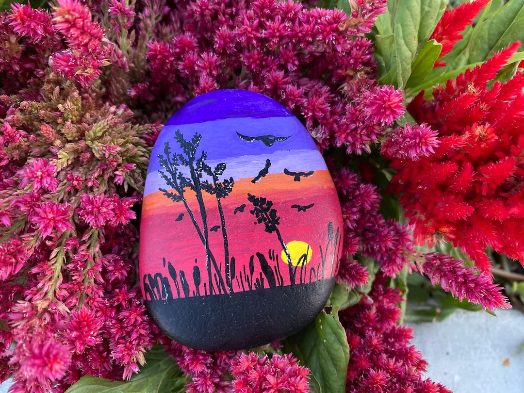Hand Painted Rock, Sunset, Nature Theme - Etsy