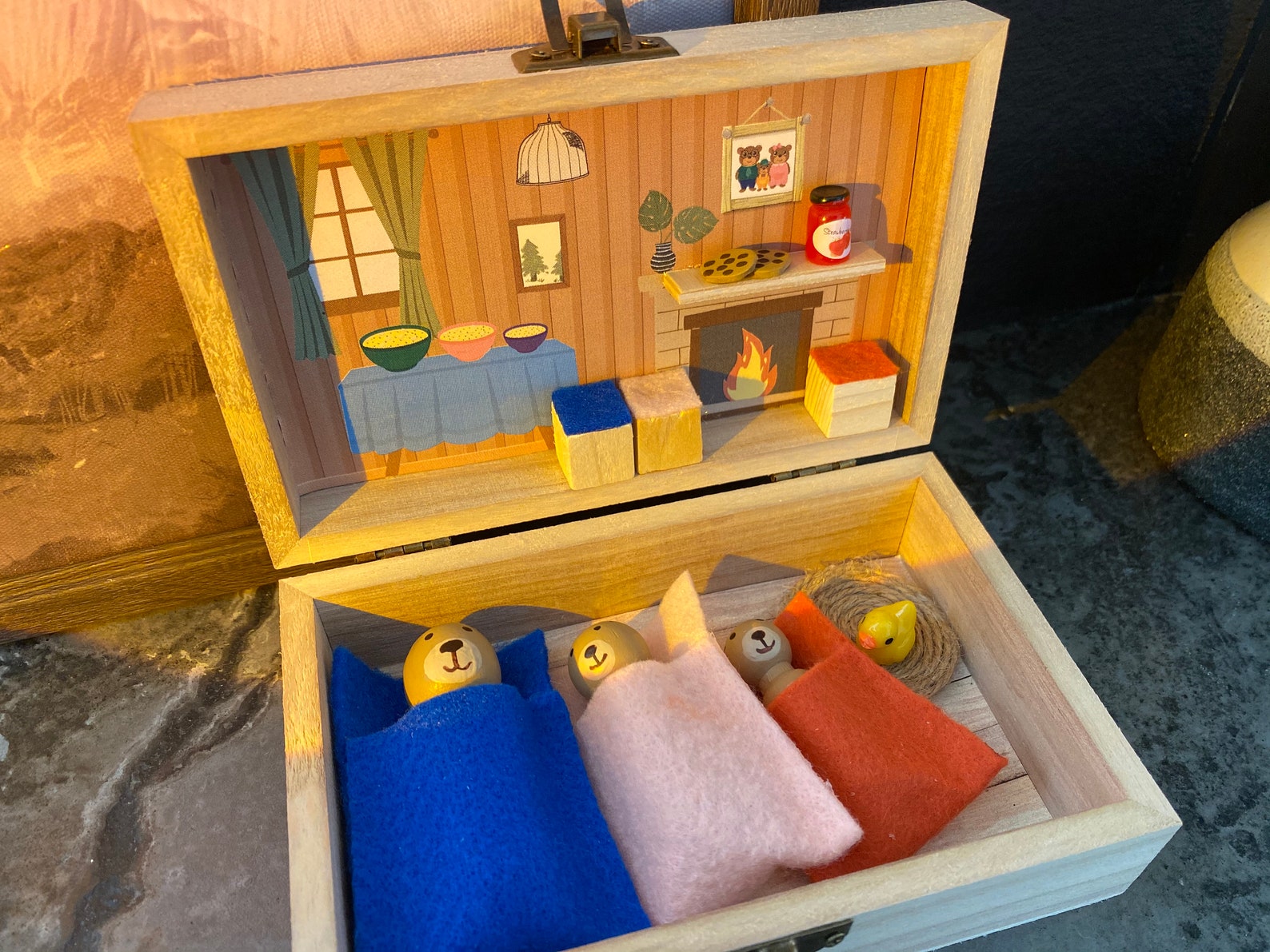 Goldilocks and the Three Bears Play Set, Wood Toy, Travel Toy, Road ...