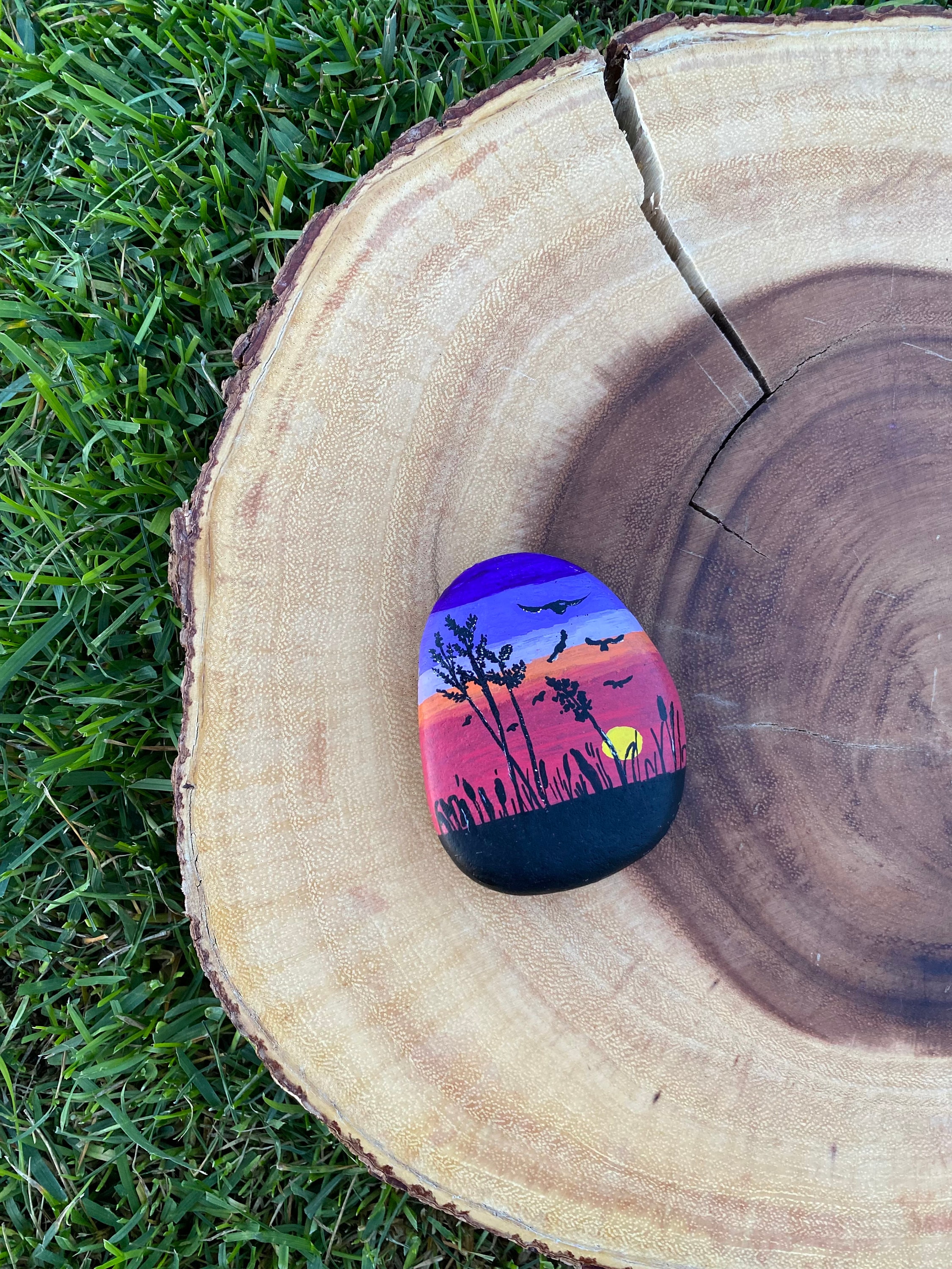 Hand Painted Rock, Sunset, Nature Theme - Etsy