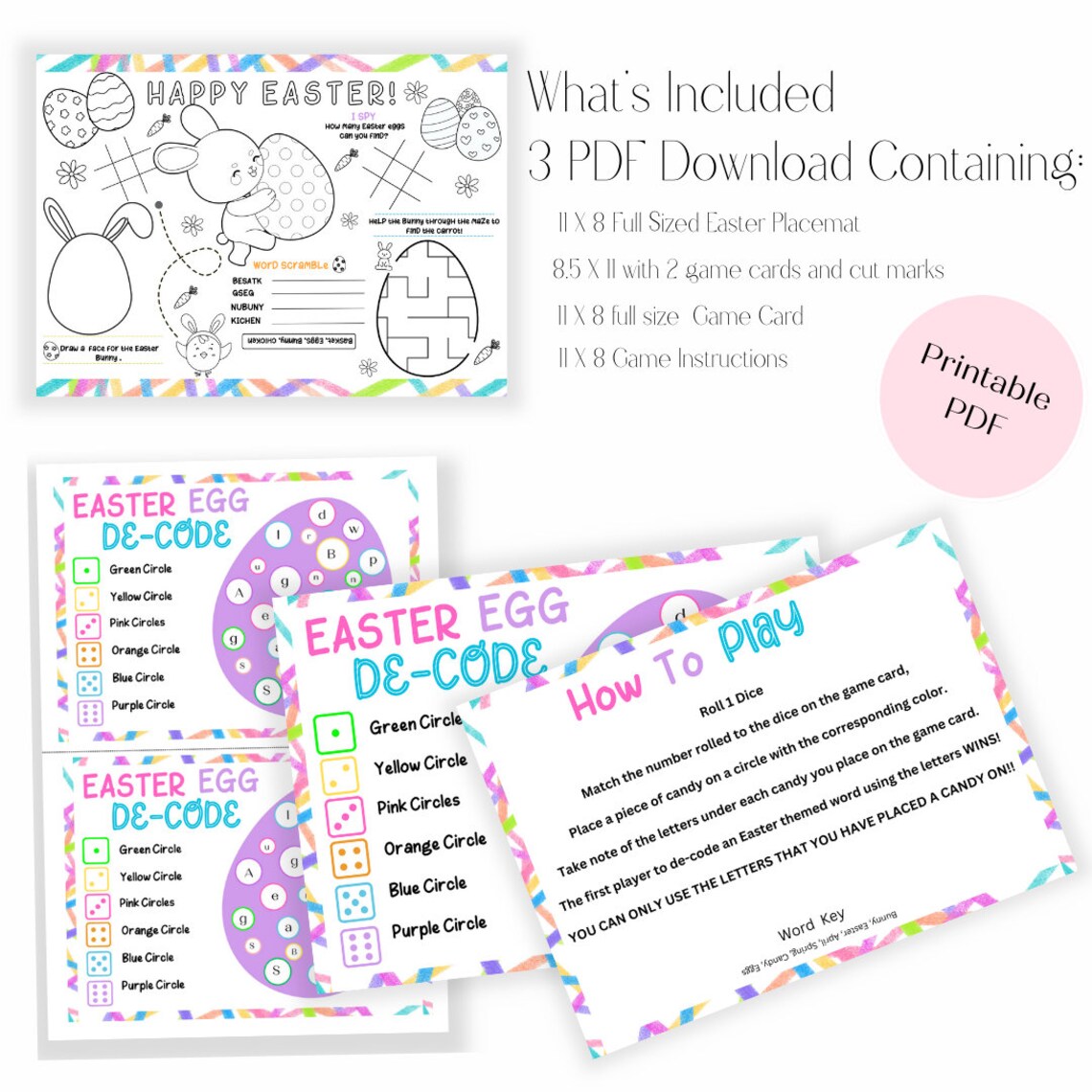 Easter Bundle Easter Placemat Kids Table Coloring Craft Activity ...