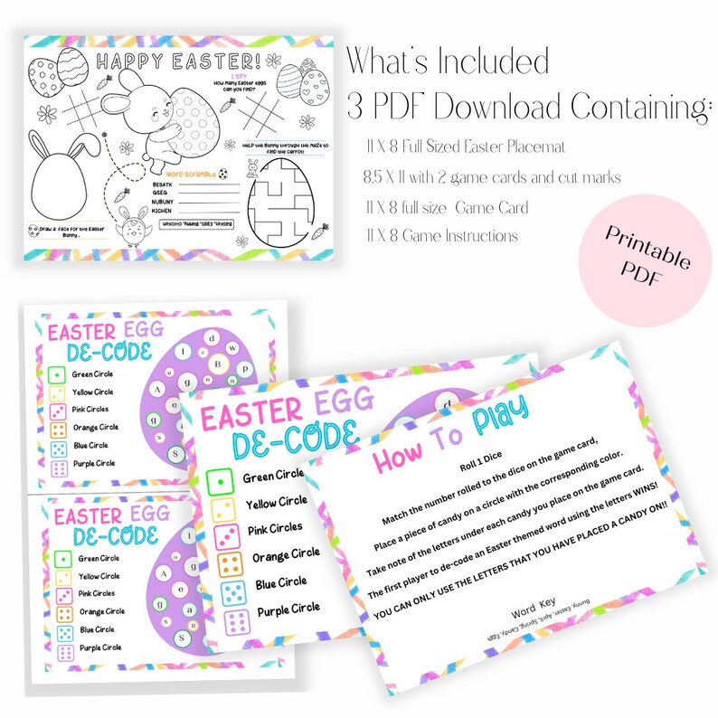 Easter Bundle Easter Placemat Kids Table Coloring Craft Activity ...