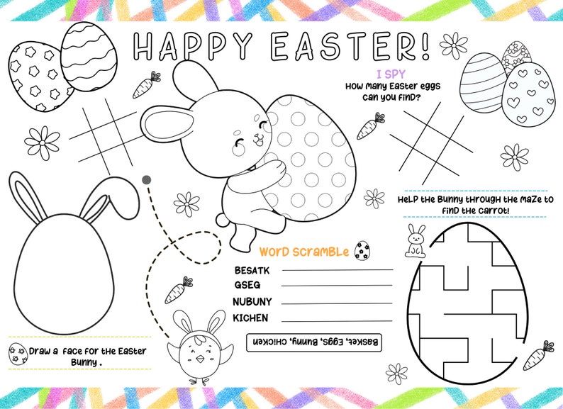 Easter Bundle Easter Placemat Kids Table Coloring Craft Activity ...