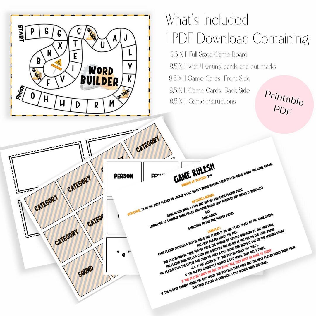 Kids Learning Game Printable Printable Game CVC Word Builder - Etsy