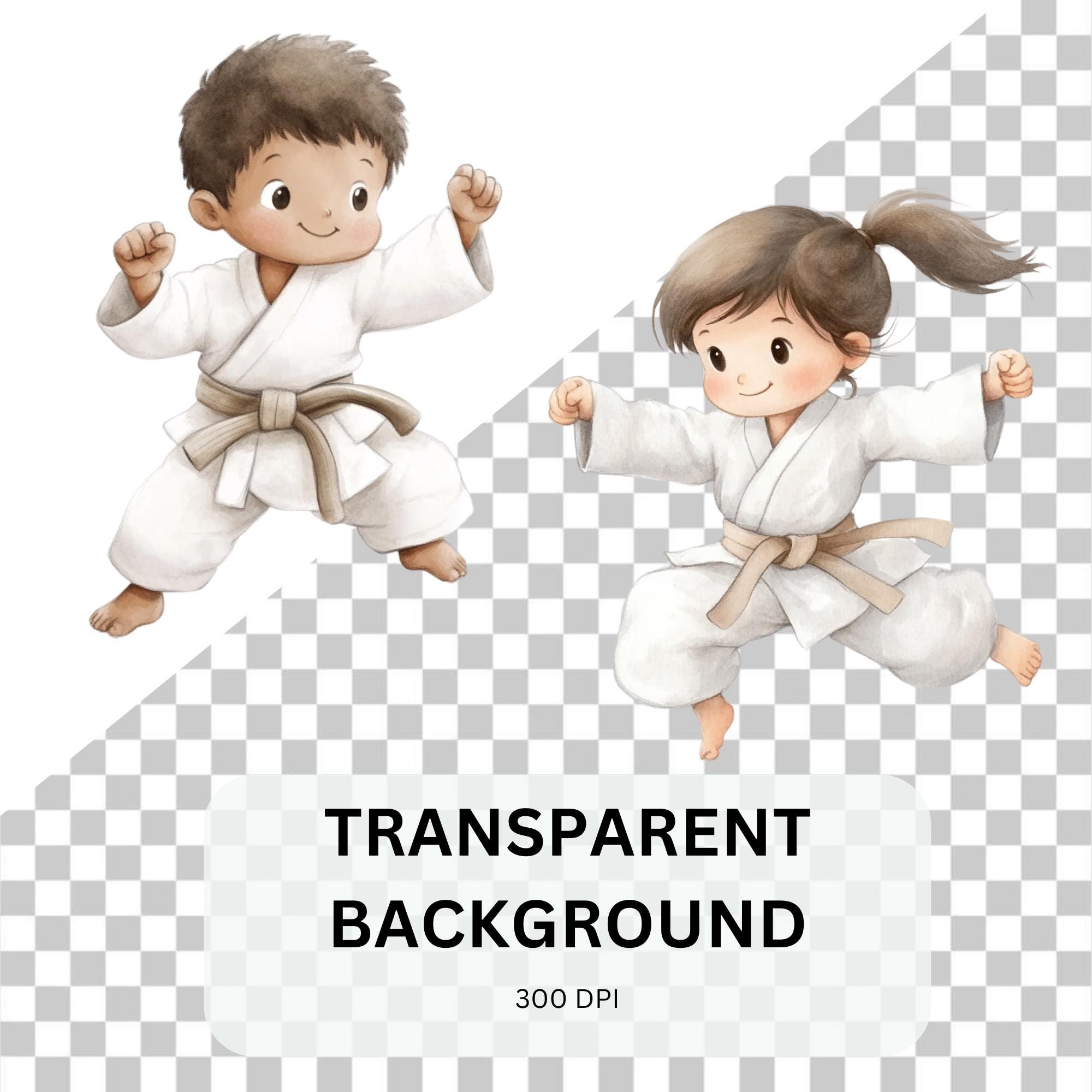 Karate Clipart Pack, Kids in Karate Watercolor, Martial Arts, Karate ...
