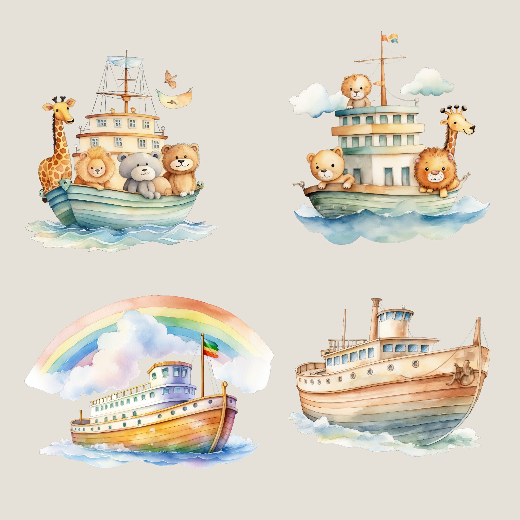 Noah's Ark Clipart Pack, Watecolor Noah's Ark PNG, Christian Clipart ...