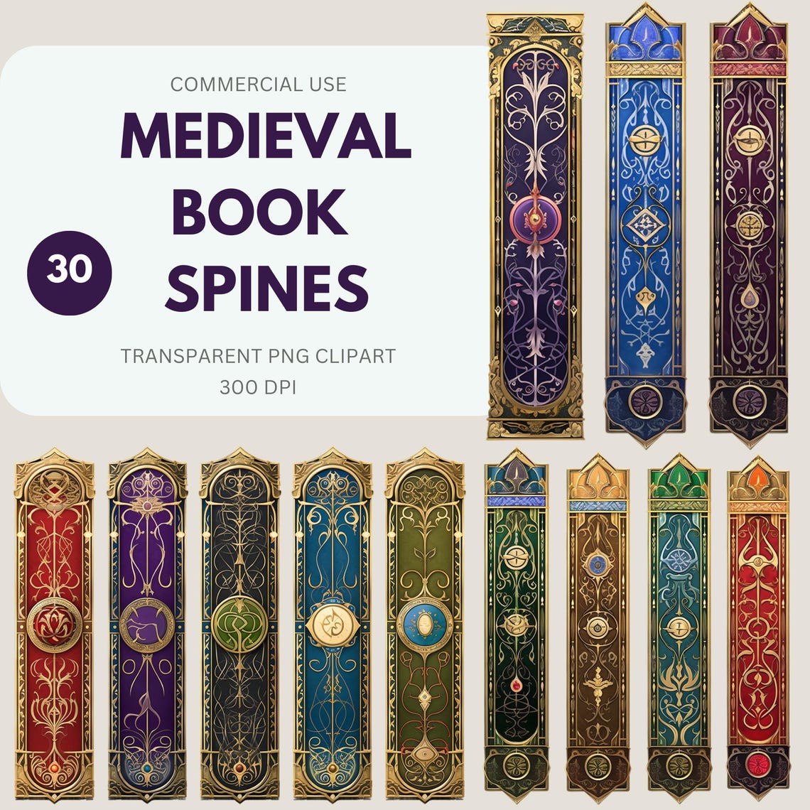 Medieval Book Spine Clipart, Book Border Clipart Pack, Vintage Border ...