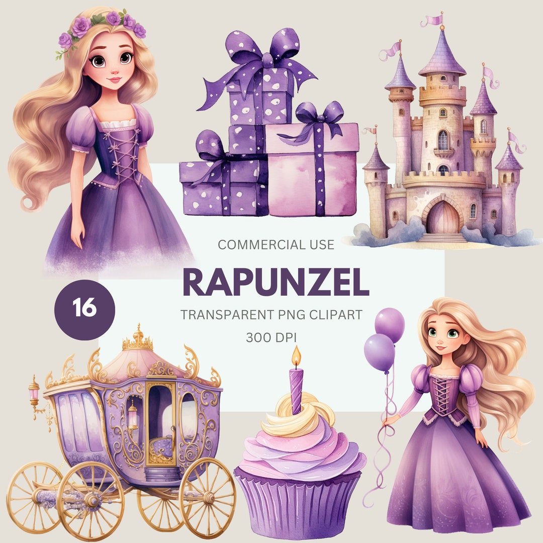 Rapunzel Clipart Pack, Watercolor Princess PNG, Rapunzel Tangled ...