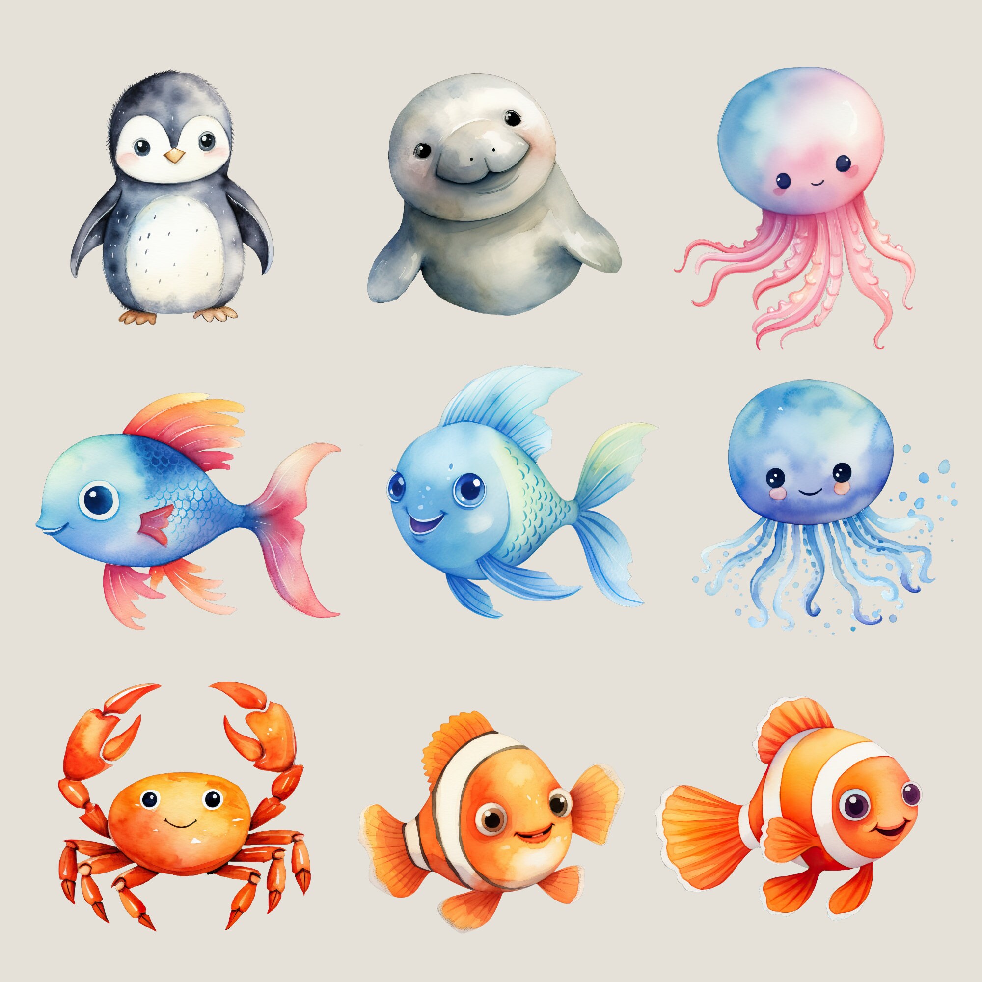 Underwater Sea Creature Clipart Pack, Cute Sea Creatures, Coral Life ...