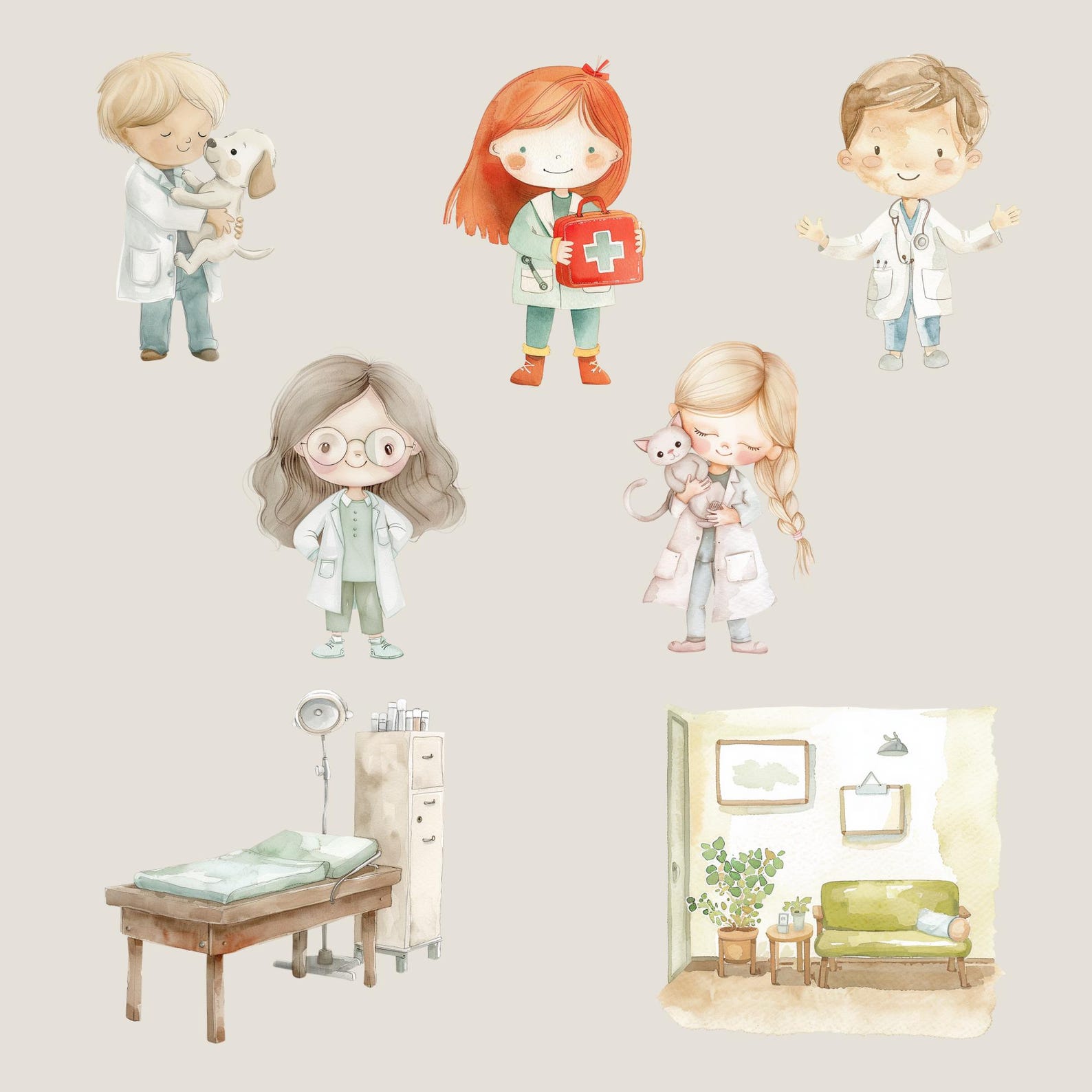 Vet Clinic Clipart, Veterinary Clip Art, Pet Hospital Watercolor ...