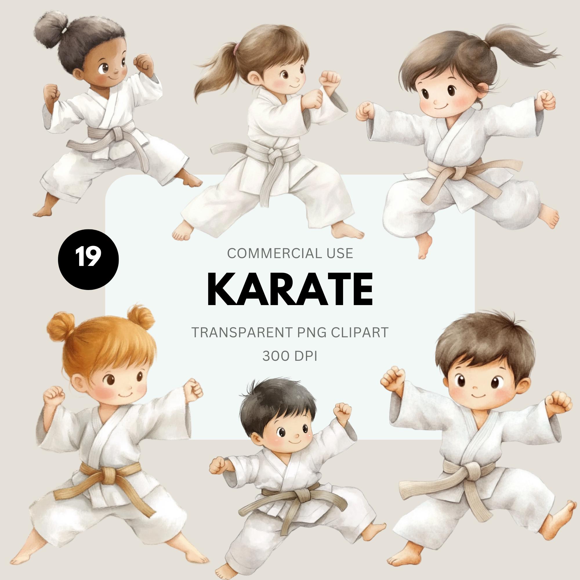 Karate Clipart Pack, Kids in Karate Watercolor, Martial Arts, Karate ...