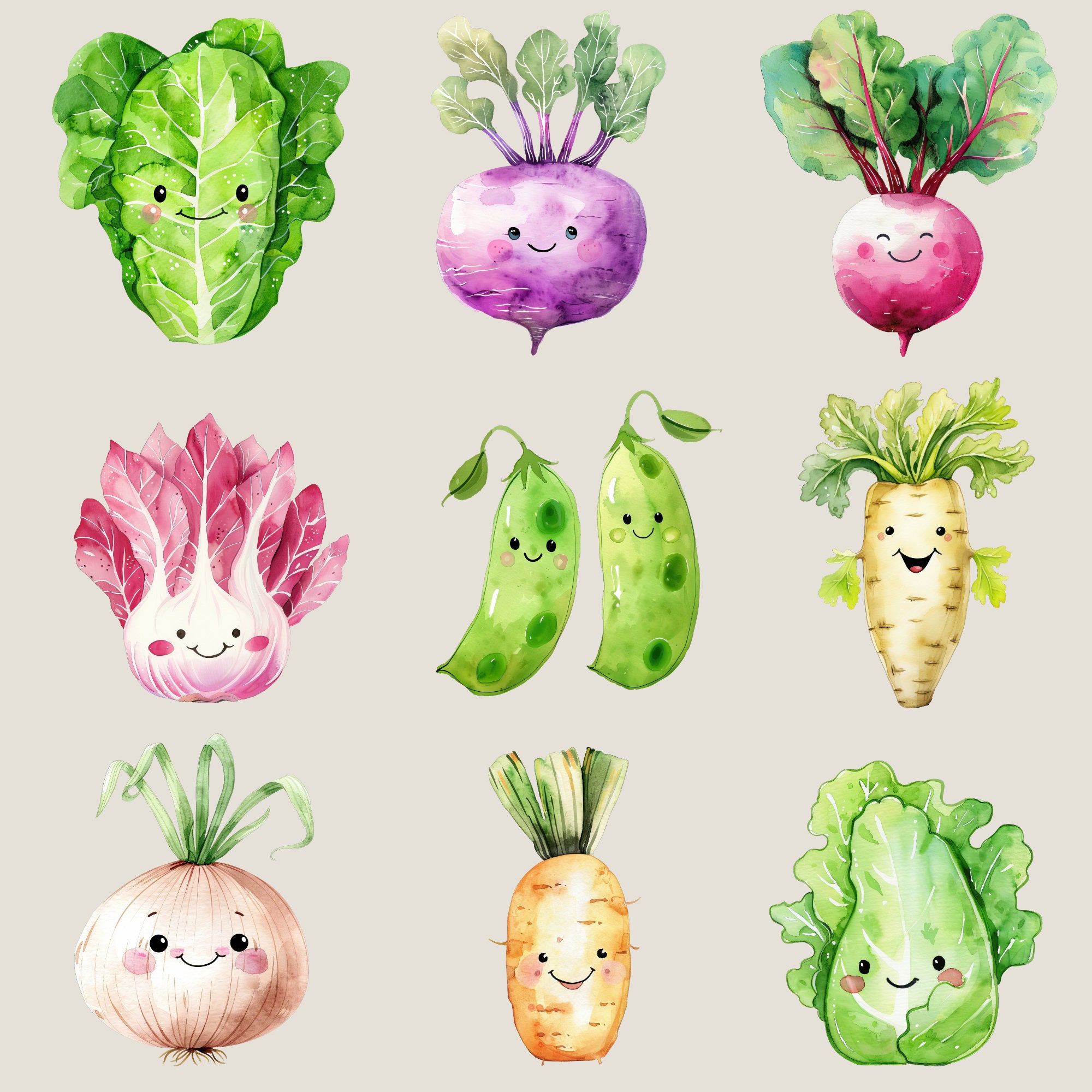 Cute Vegetables Clipart Pack, Kawaii Vegetables Clipart, Cute Exotic ...