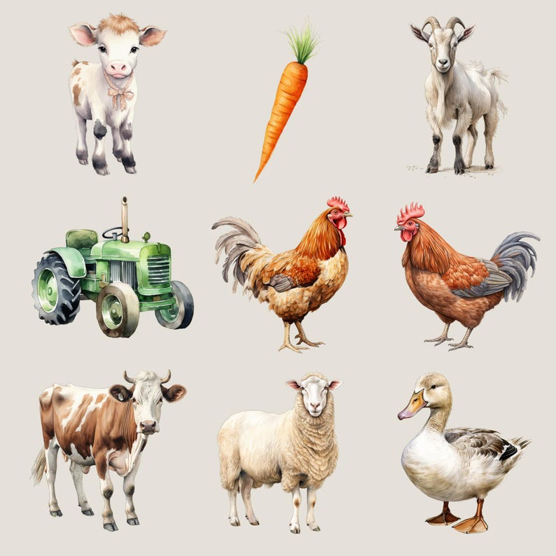 Farm Clipart Pack, Farm Animal Watercolor, Barn Clipart, Barnyard, Cow ...
