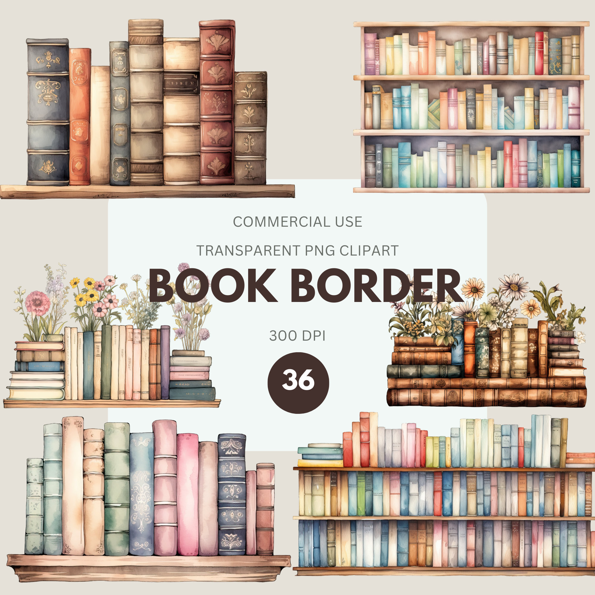 Book Border Clipart Pack, Vintage Border, Paper Book, Junk Journal ...