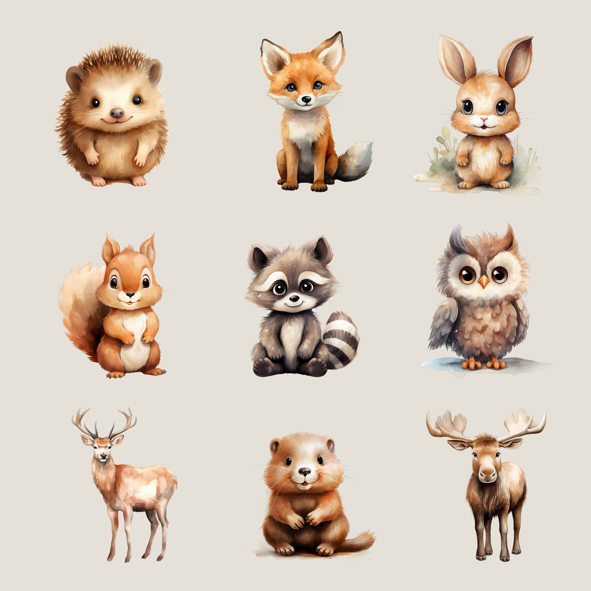 Forest Friend Woodland Creatures Clipart Pack, Watercolor Forest ...