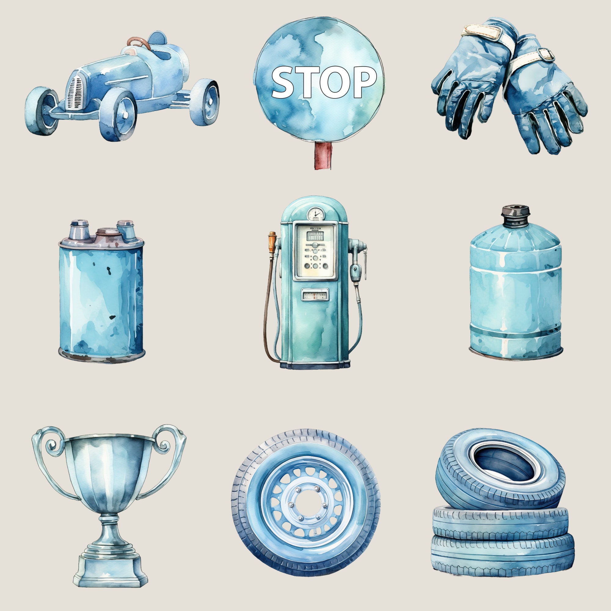 Race Car Clipart Pack, Race Car Watercolor, Vintage Race Cars, Retro ...