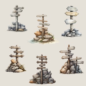 Sign Post Clipart Pack, Wooden Sign Post Watercolor, Wooden Signs ...