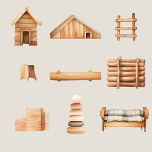 Wood Toy Clipart Pack, Watercolor Baby Toys Clipart, Boho Baby, Newborn ...