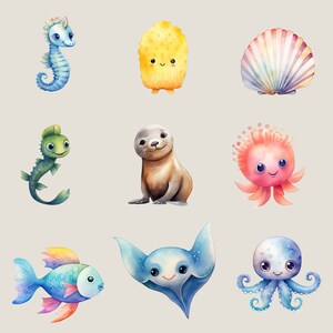 Underwater Sea Creature Clipart Pack, Cute Sea Creatures, Coral Life ...