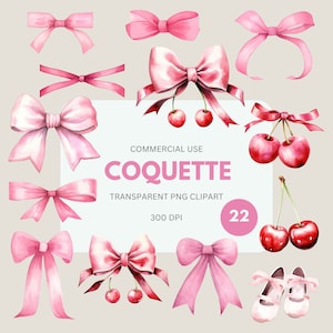 Coquette Clipart Pack, Pink Bows, Coquette Cherry Bow PNG, Coquette ...